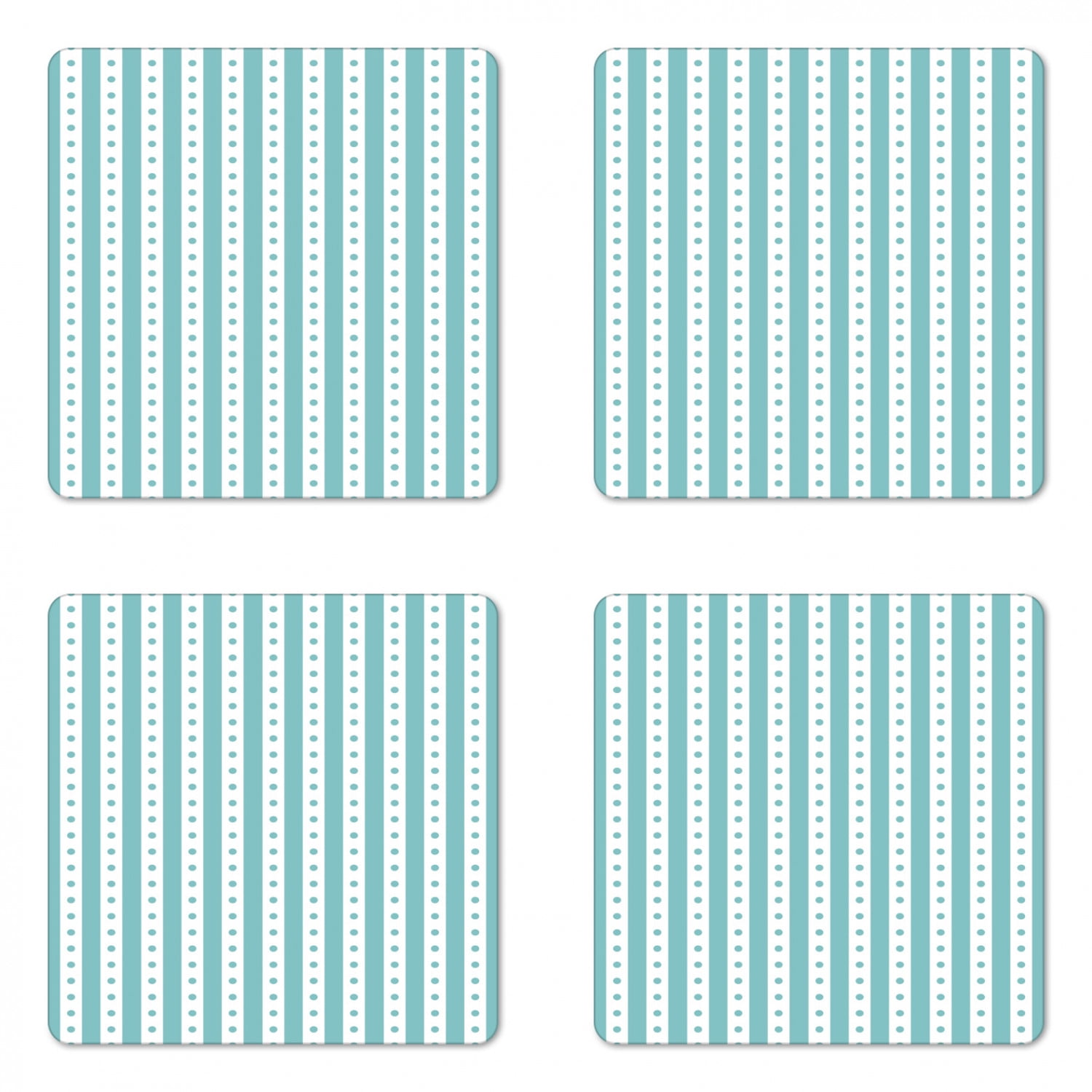 Turquoise Coaster Set of 4, Dots Rounds and Stipes with Thick Borders ...