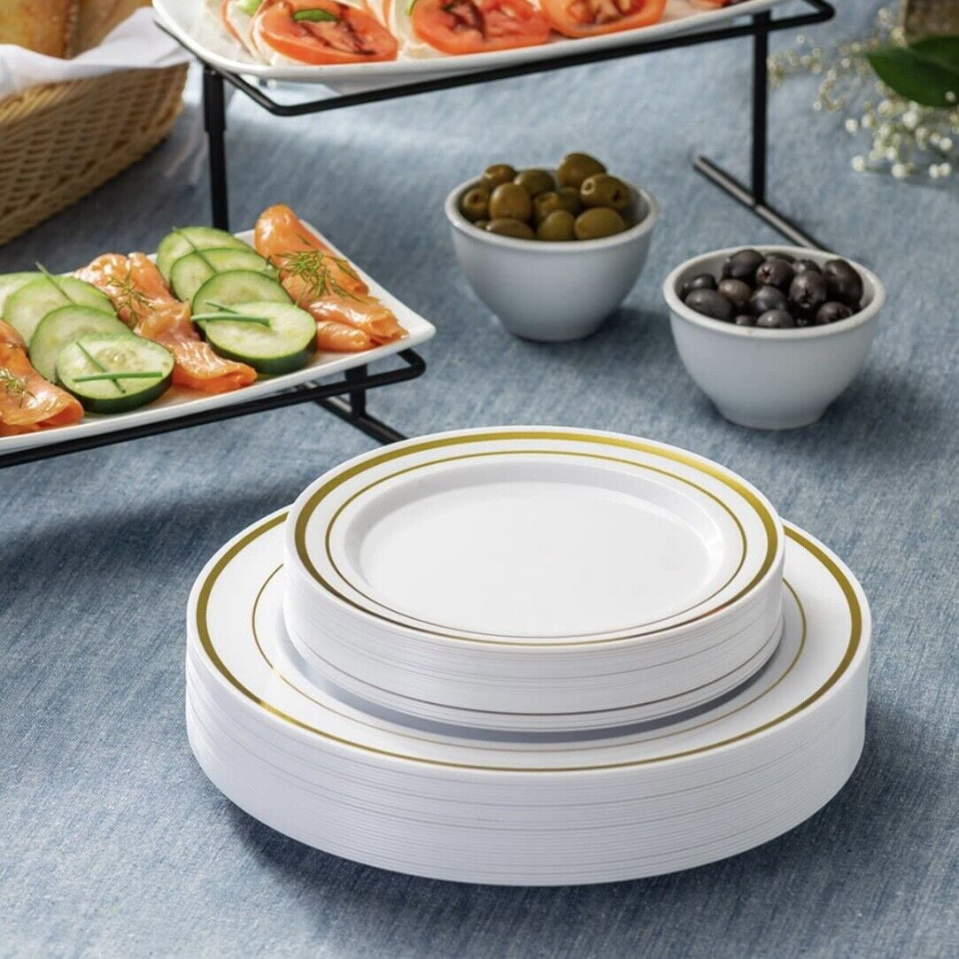 Prime Disposable Gold Trim Plastic Party Plates 9'' and 6'' Heavy Duty ...