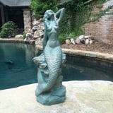 Homestyles 28 in. Giant Sexy Mermaid Sitting on Coastal Rock In Bronze ...