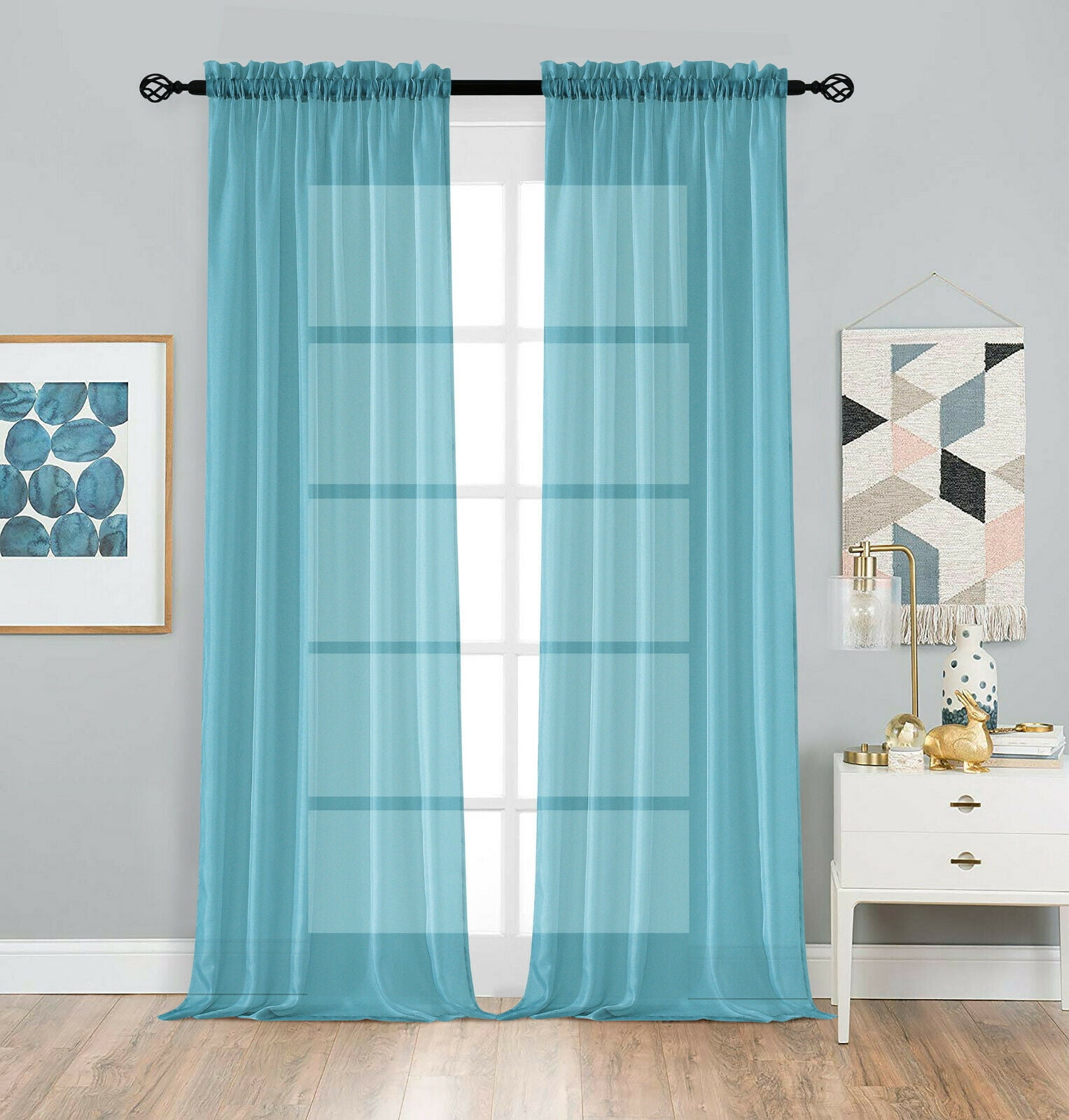 2 Pack Basic Home Rod Pocket Sheer Voile Window Curtains - Assorted ...