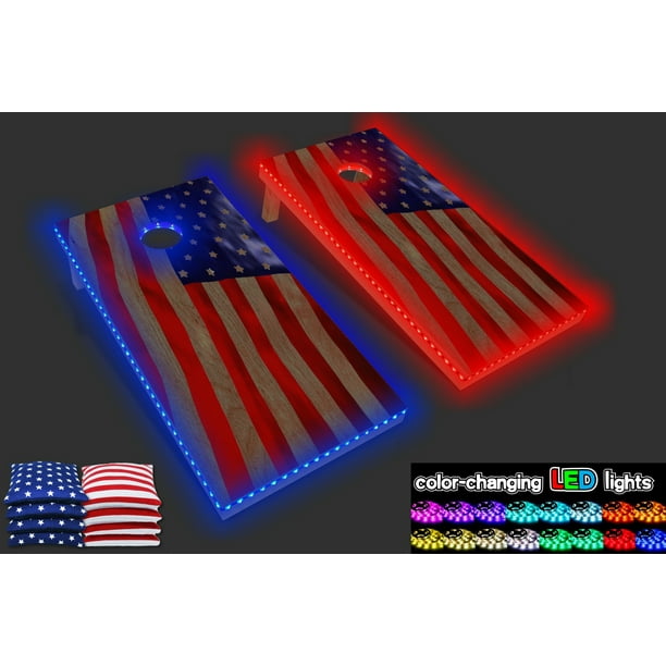4 ft. X 2 ft. Wood Cornhole Bag Toss Boards w/ Color-Changing LED ...