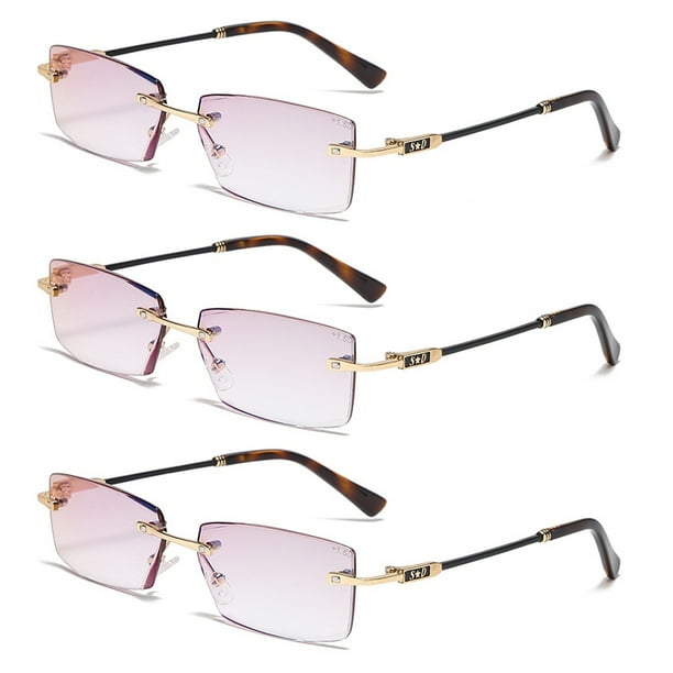 3 Pack Rimless Mens Tinted Reading Glasses Blue Light Blocking