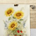A bouquet of sunflowers and a bee flying over ithand towels4 PC 16x24 ...
