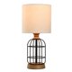 Mainstays Black Metal Cage Table Lamp with Wood Accents and Drum Shade ...