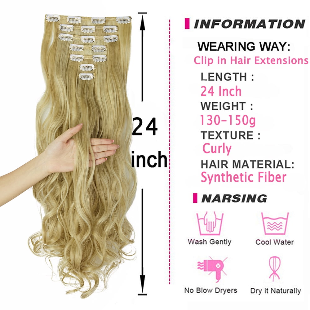 Women Fashion 7-piece Double-layer Full Head Hair Extension 16 Clips ...