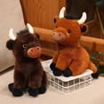 Brown Cow Stuffed Figurine - Cute Forest Animal Squatting Sitting Doll ...