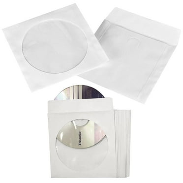 Maxtek 100 Pack Premium White Paper CD/DVD Sleeves with 4-Inch Clear ...