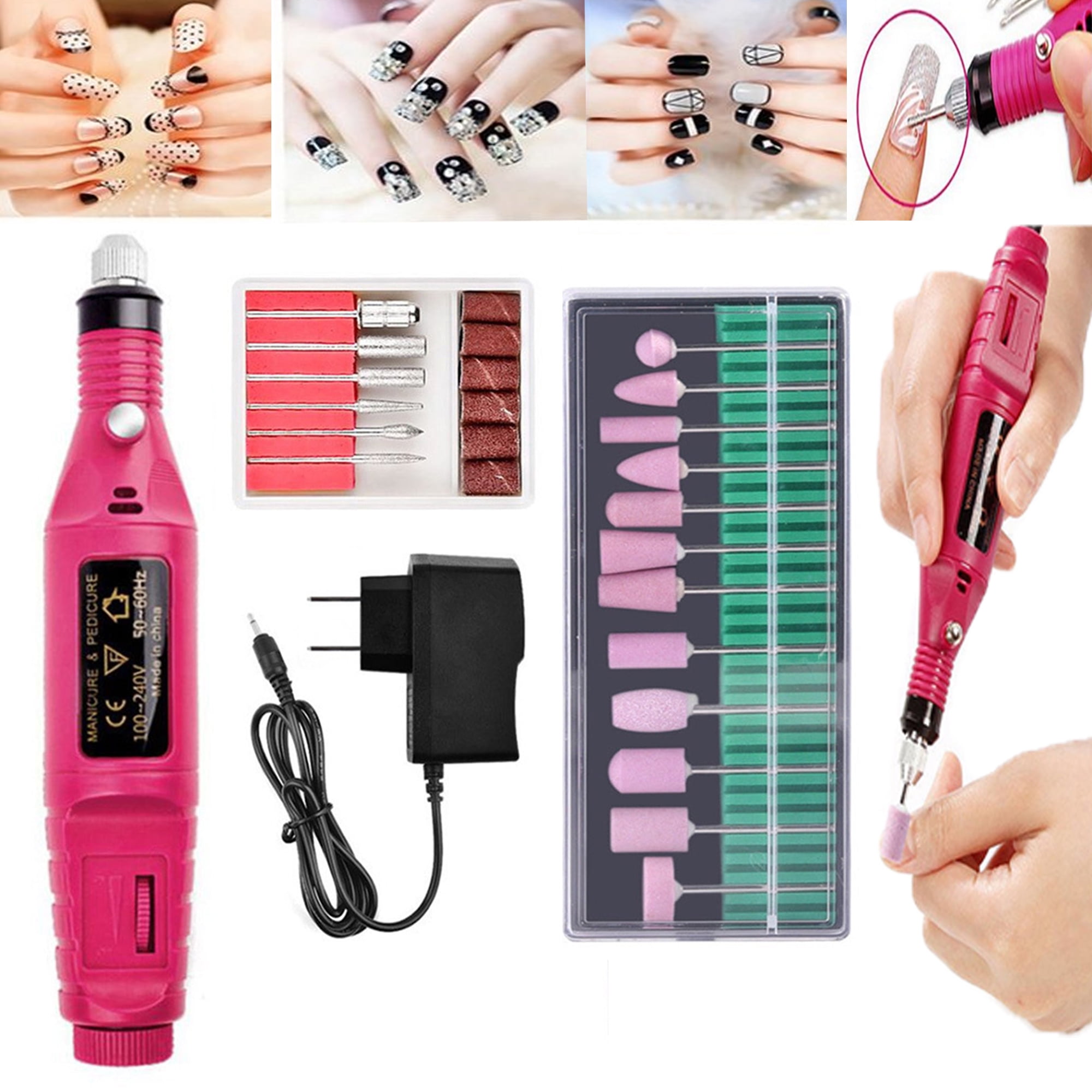 Electric Nail Drill Manicure & Pedicure Care Set，Mini Nail Kit System ...
