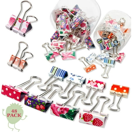 48 Pieces Colorful Binder Clips Paper Clamps 2 Sizes Cute Printing ...
