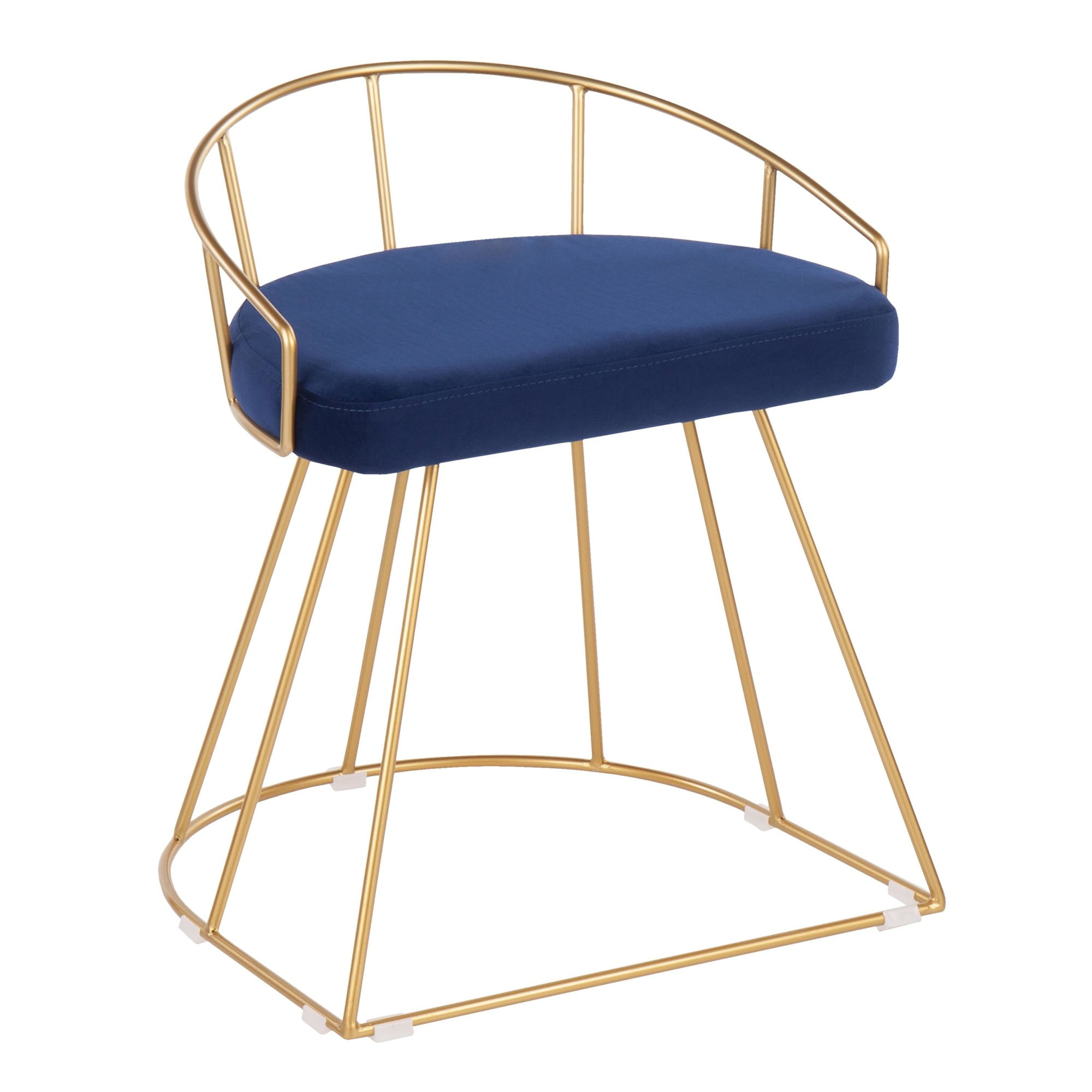 Canary Glam/Contemporary Vanity Stool in Gold Metal and Blue Velvet by ...