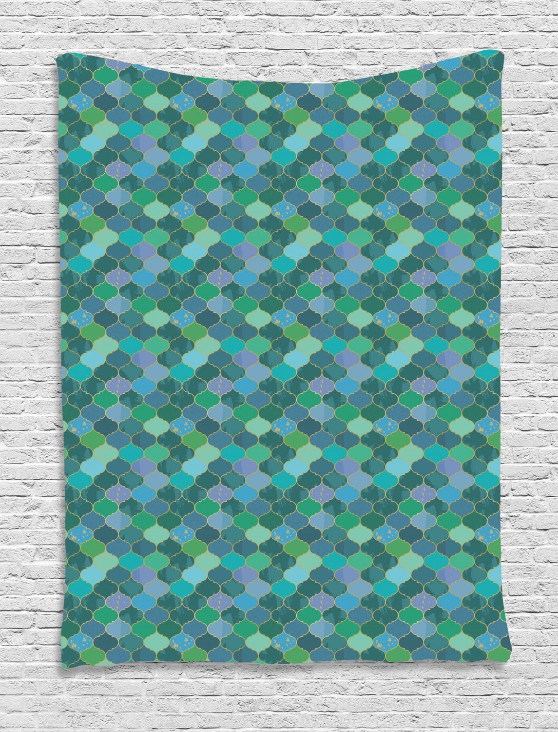 Oriental Tapestry, Colorful Design Traditional Moroccan Grid Repetition ...