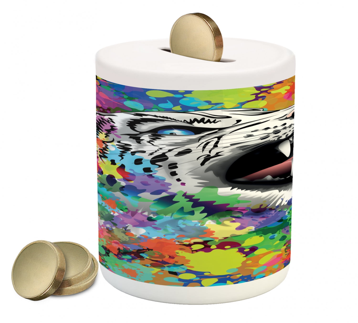 Psychedelic Piggy Bank, Roaring Leopard in Watercolors with Brush ...