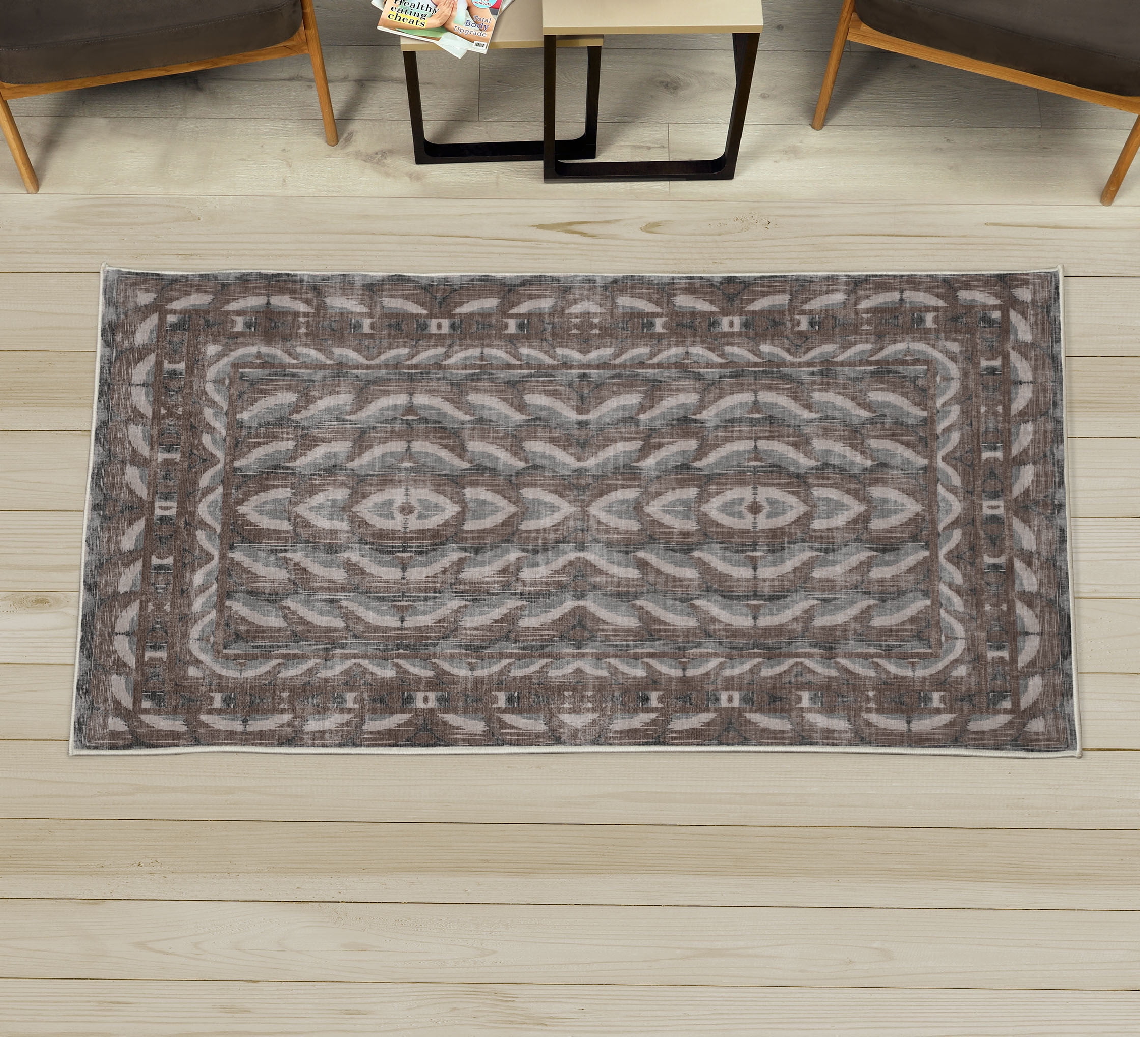 Bohemian Decorative Rug, Ethnic Retro Inspired Oval Ikat Like Ornaments ...
