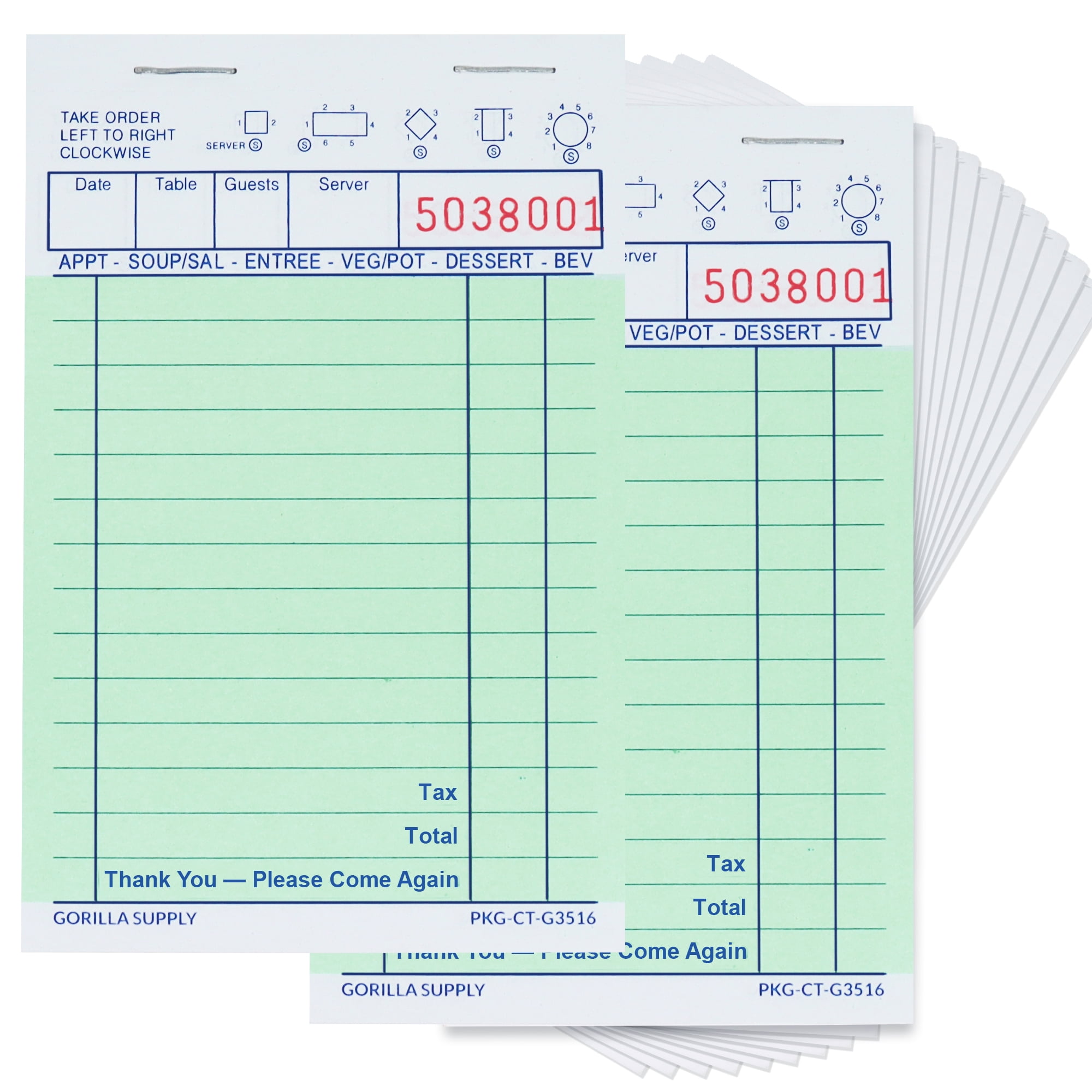 [1000] Gorilla Supply Guest Check Book 3.4" x 5.04" Server Notepads ...