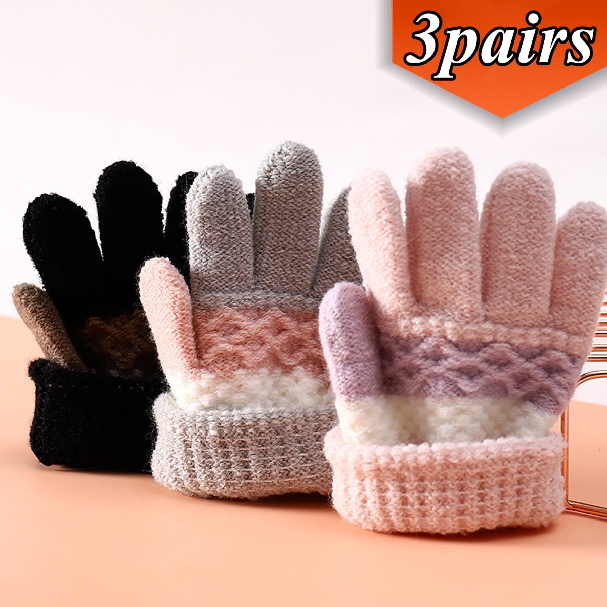 Kids Gloves Full Fingers Knitted Gloves Warm Mitten Winter Favor for ...