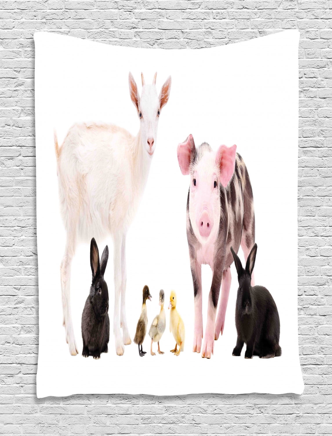 Farm Animal Tapestry, Studio Shot of Cute Baby Domestic Creatures Ducks ...