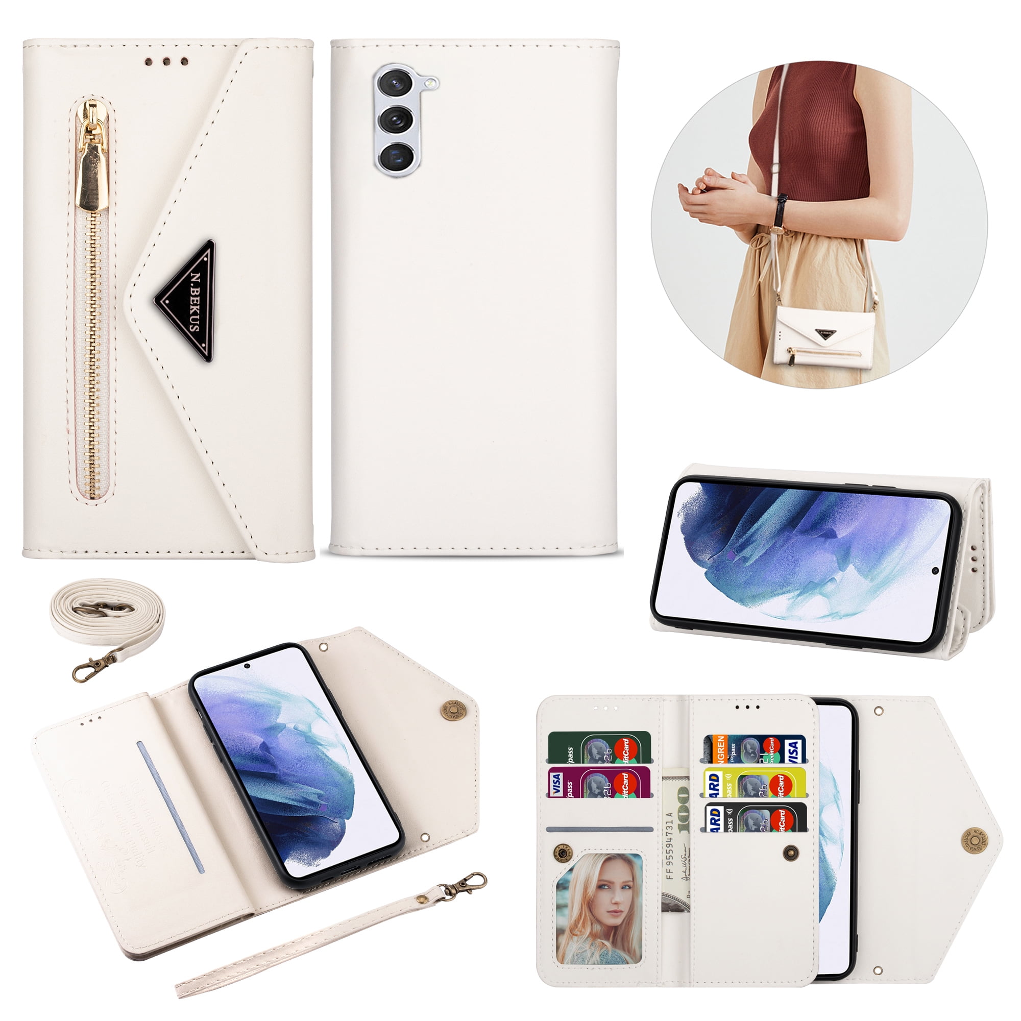 ELEHOLD for Samsung Galaxy S23 Wallet Case, Luxury PU Leather Zipper ...
