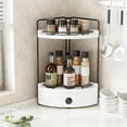 2-Tier Corner Bathroom Countertop Organizer with Drawer, Wooden Vanity ...