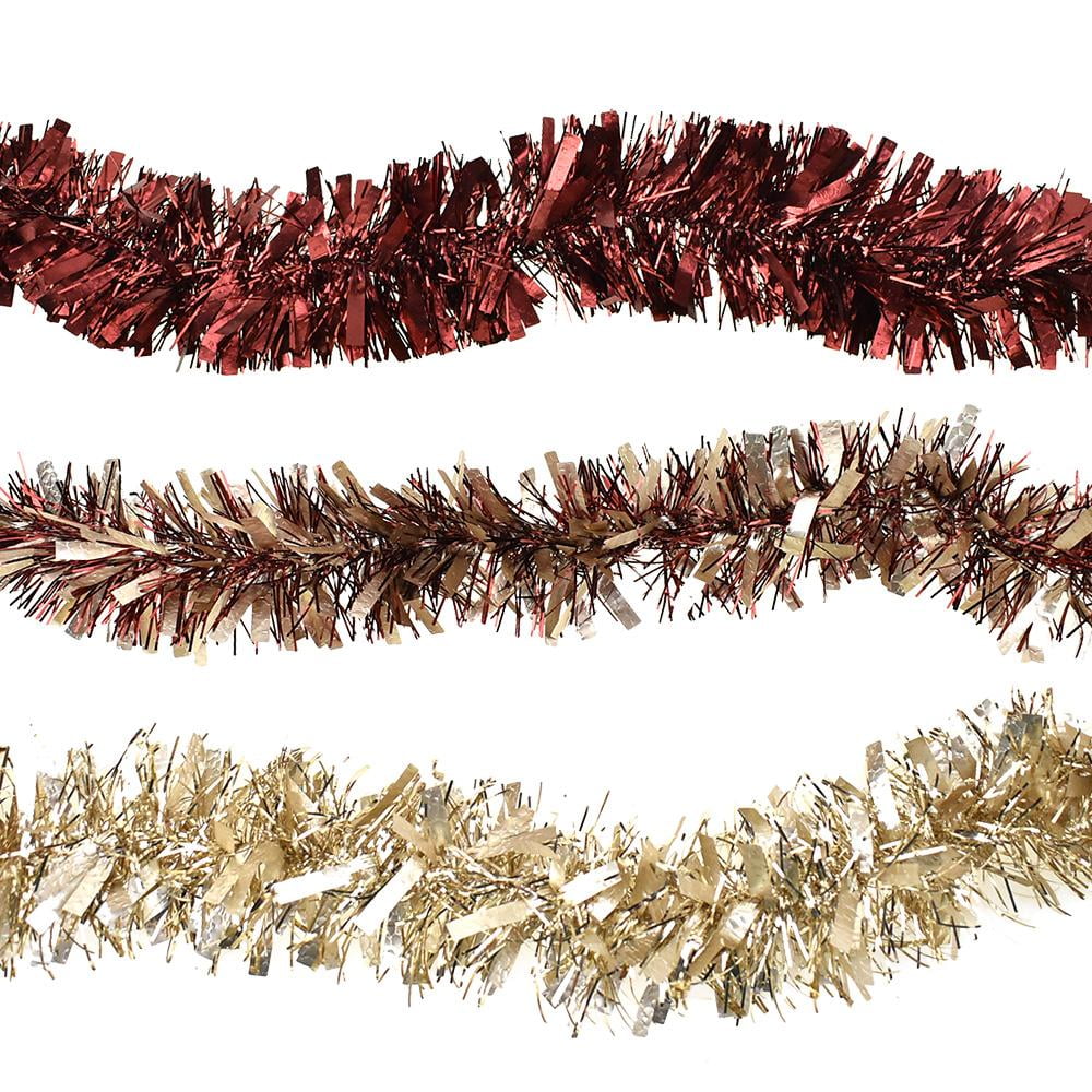 Christmas Wide Crinkle and Thin Tinsel Garlands, 7-1/2-Feet, 3-Piece ...