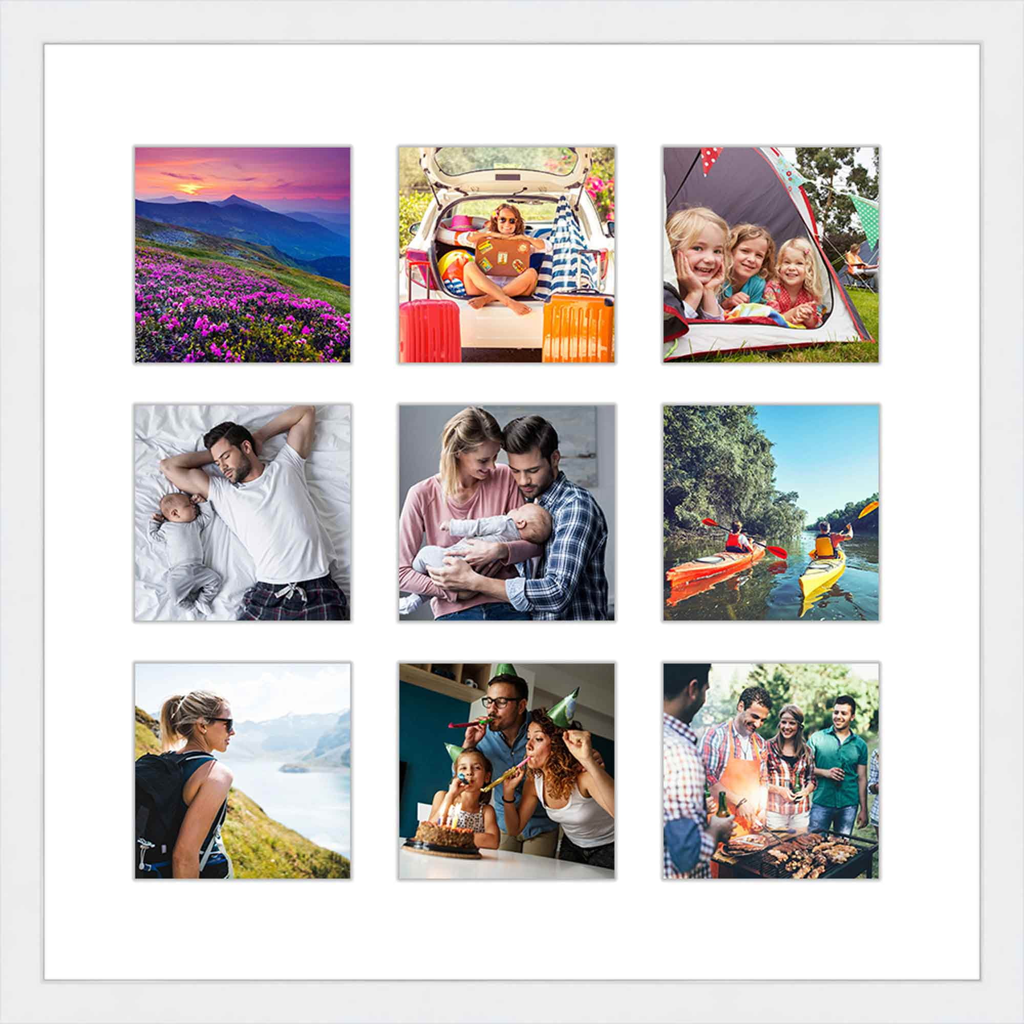 White Collage Frame With Mat - 14x14 Frame For Nine 4" x 4" Photos ...