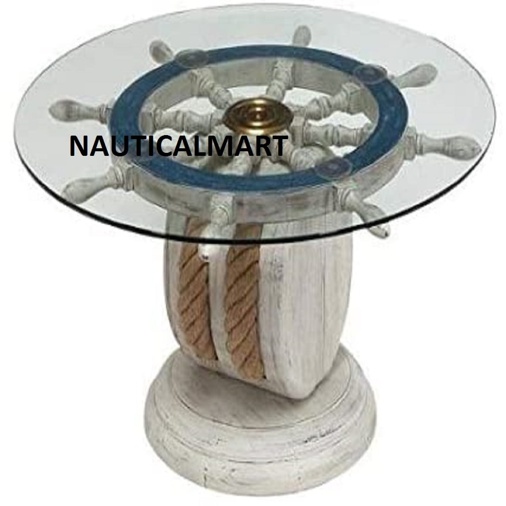 NauticalMart unique teak wood ship wheel round coffee table 36 ...