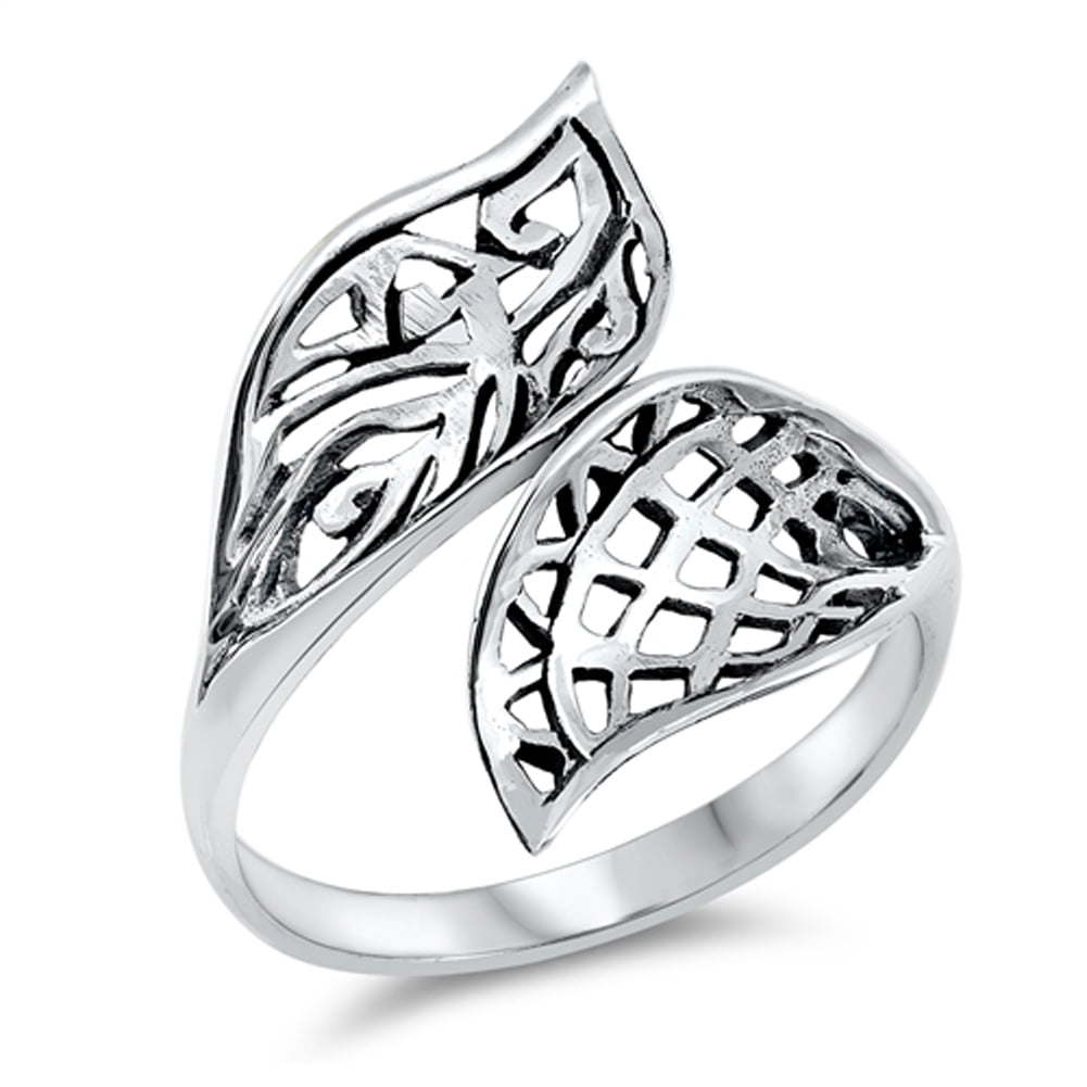 Unique Waffle Leaf Open Ring .925 Sterling Silver Band Jewelry Female ...