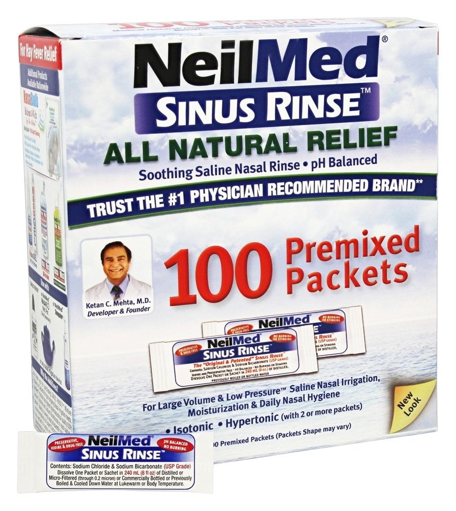 NeilMed Pharmaceuticals - Sinus Rinse All Natural Relief - 100 Premixed ...