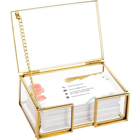 CPDD Clear Gold Glass Business Card Box with Lid Name Card Display ...