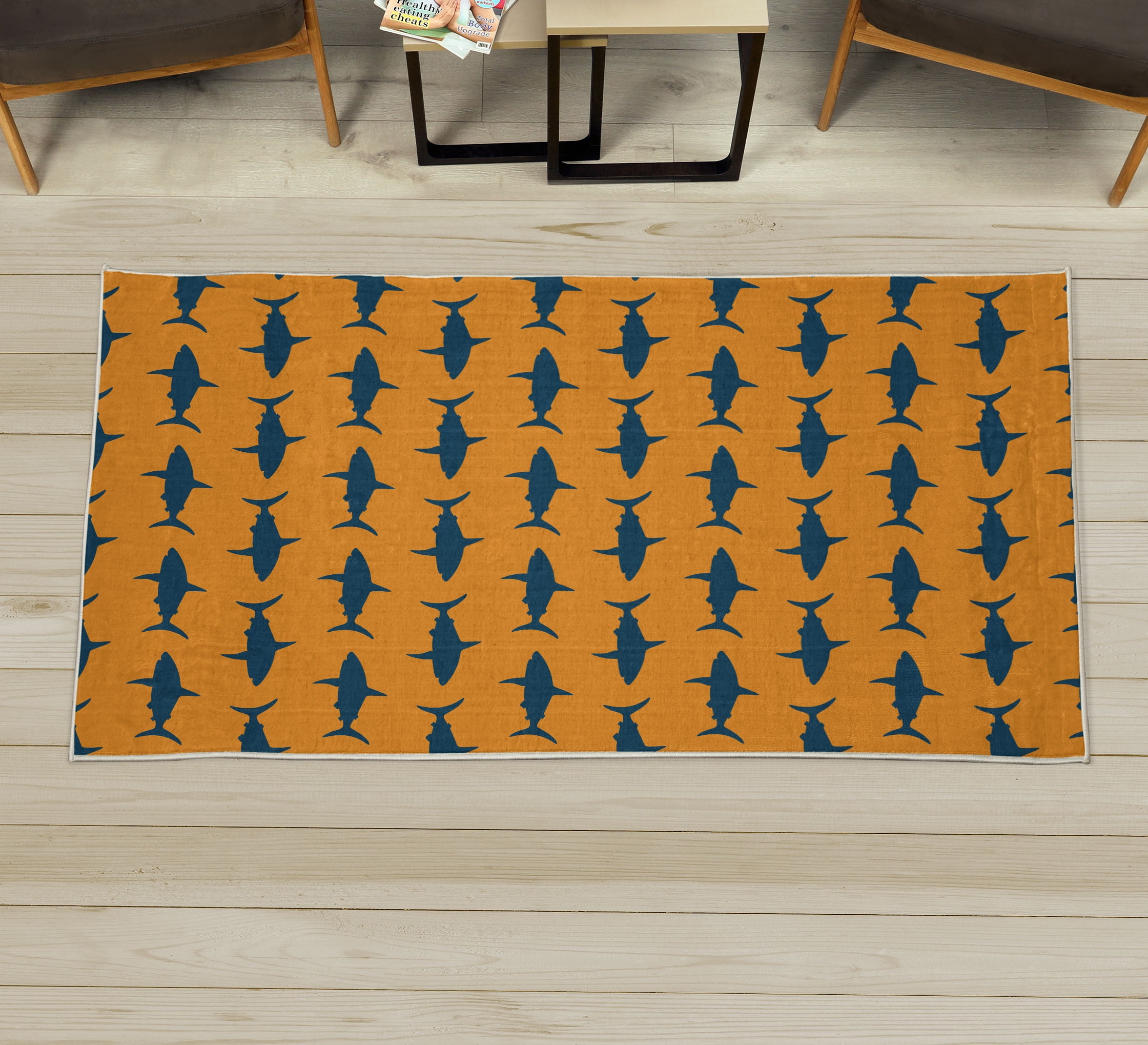 Sea Animals Decorative Rug, Sharks Swimming Horizontal Silhouettes ...