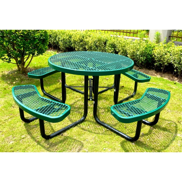 LifeYard 46 inch Expanded Metal Round Picnic Table (Green) - Walmart.com