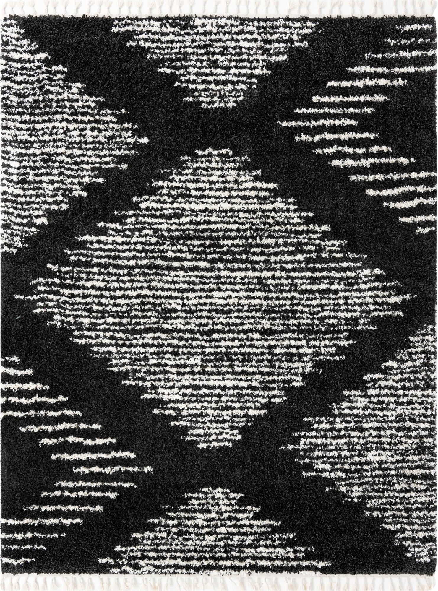 Rugs.com Serenity Shag Collection Rug – 8' x 10' Black And White Shag ...