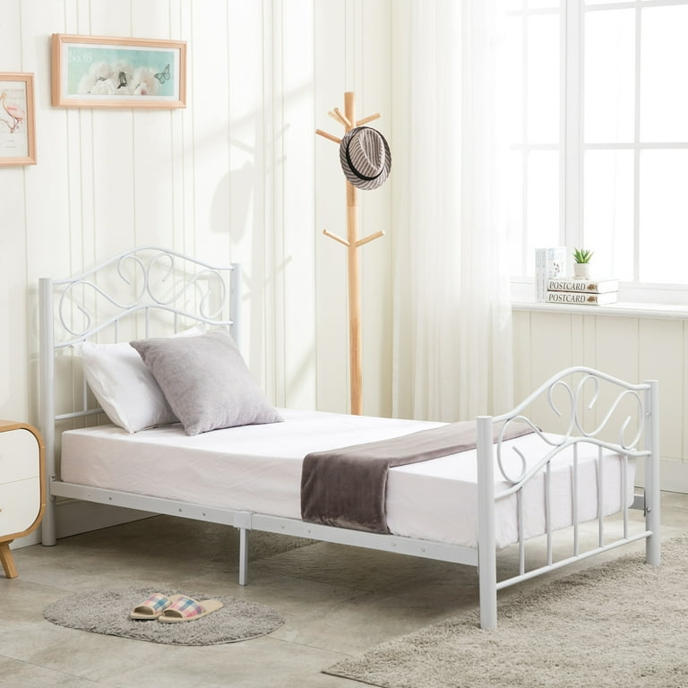 Mecor Bed Frame Twin Size Headboard Footboard Bedroom Steel Heavy Duty Metal White Walmart