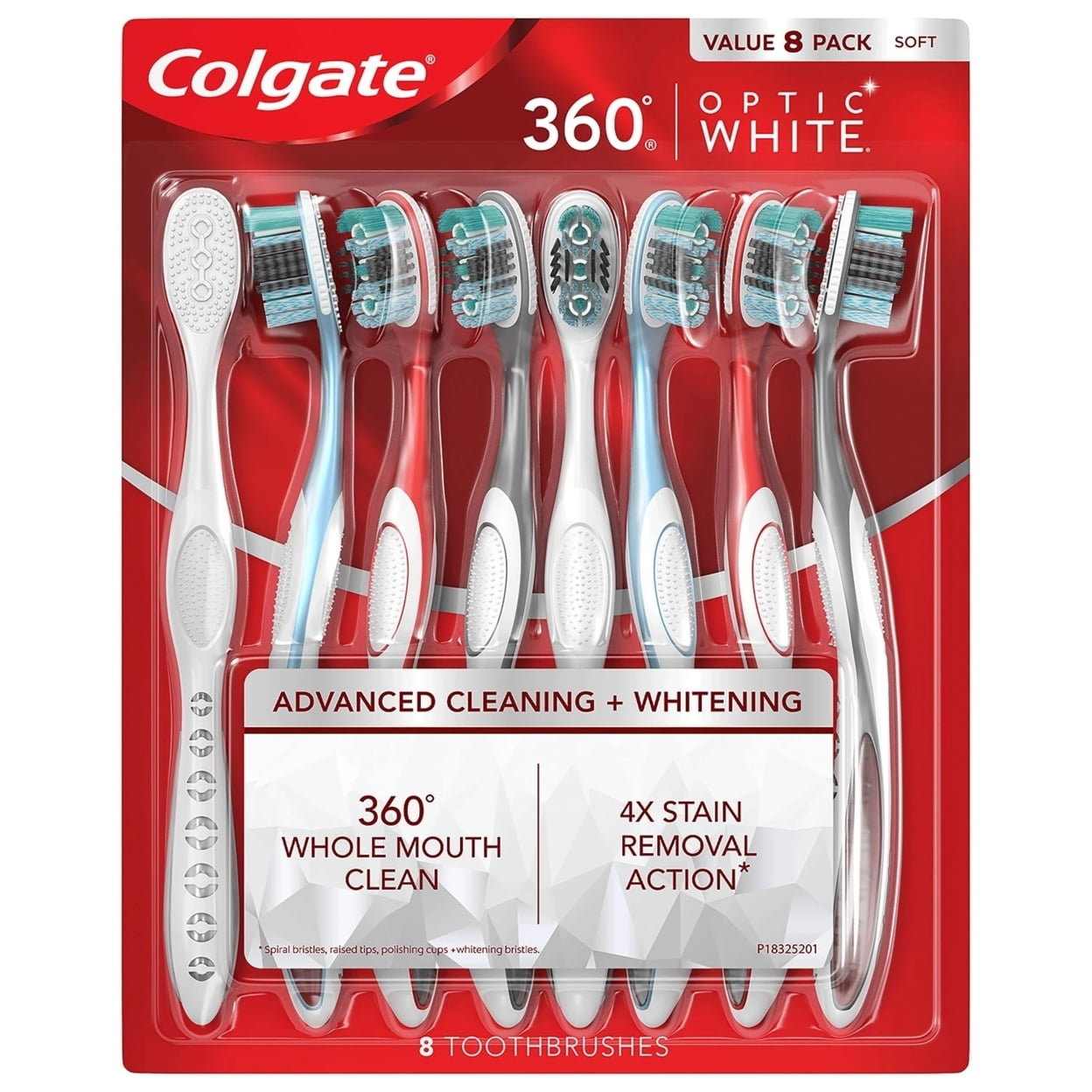 Colgate Optic White 360 Manual Toothbrush, Soft (8 Pack) - Walmart.com