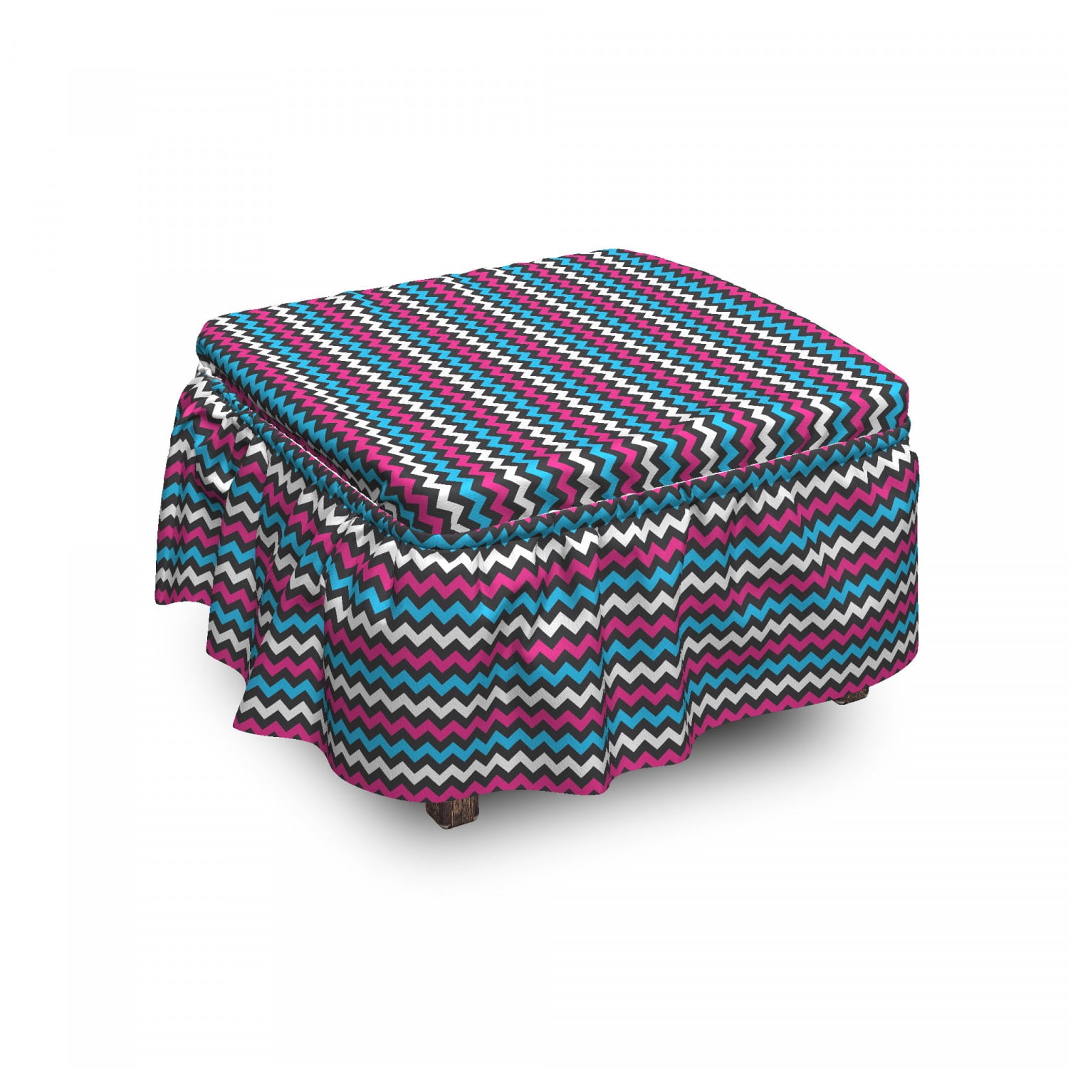 Modern Ottoman Cover, Zigzag Colorful Twisty, 2 Piece Slipcover Set ...