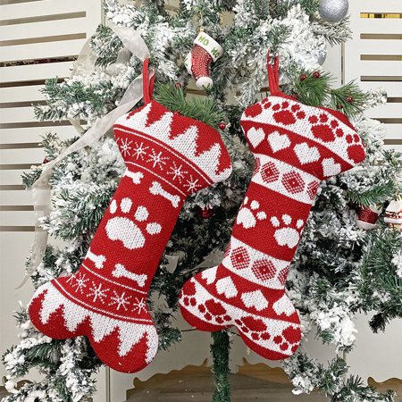 Pet Dog Christmas Stockings, 2 Pack Knit Christmas Stockings Large Bone ...