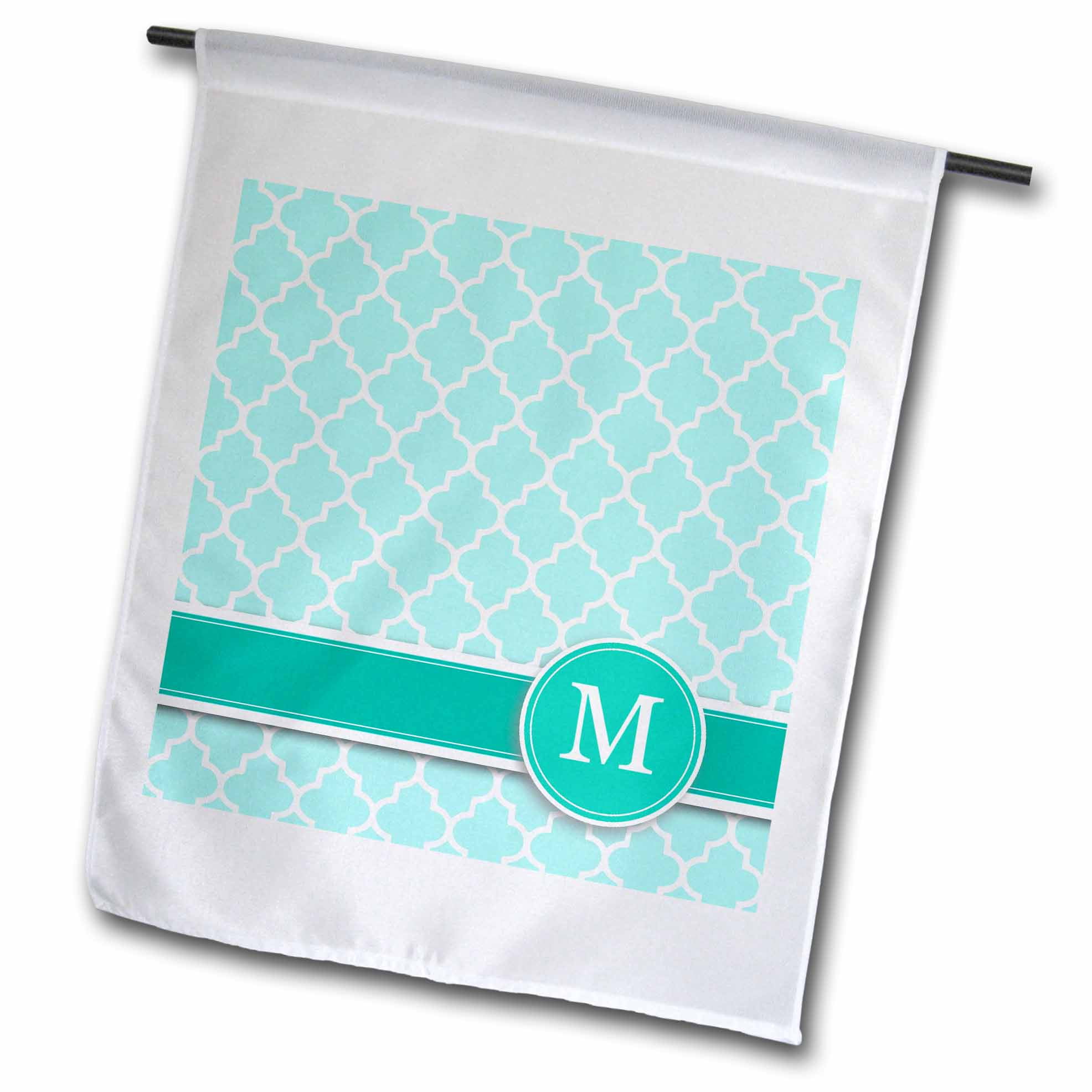 3dRose Personalized letter M aqua blue quatrefoil pattern Teal ...