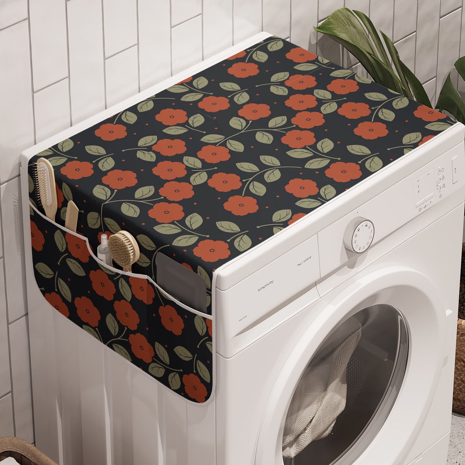 Garden Art Washing Machine Organizer, Dark Toned Dotted Background with ...
