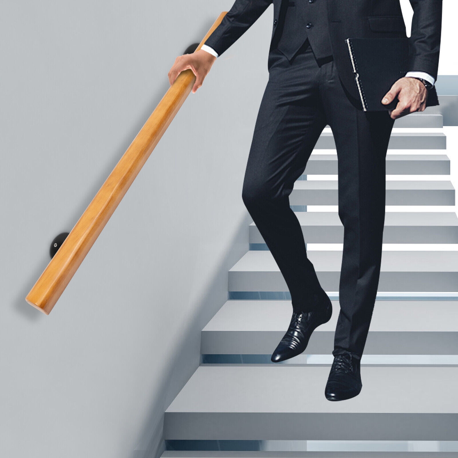 4ft Pipe Wood Handrails for Indoor Corridor Home Stair Railing Non-Slip ...