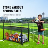 SKYSHALO Rolling Sports Ball Storage Cart with Lockable wheels Garages ...