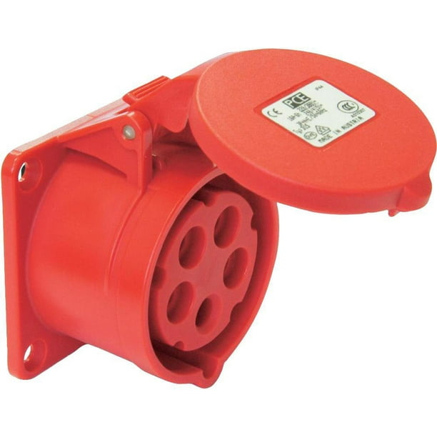 PCE - 32A, 400V, Panel Mount CEE Socket, 3P+N+E, Red, IP44 - Walmart.com