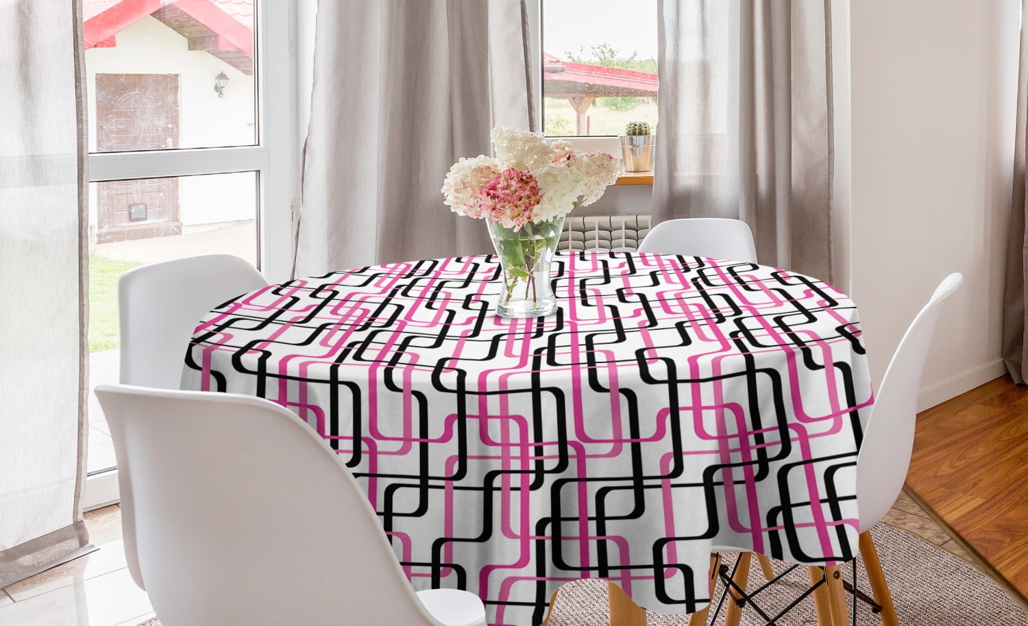 Geometric Round Tablecloth, Sixties Inspired Wavy Lines Vibrant Image ...