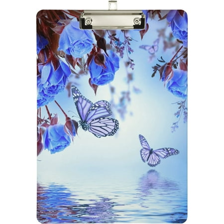 POGLIP Magic Couple Butterfly Blue Flowers Clipboard Hardboard Wood ...