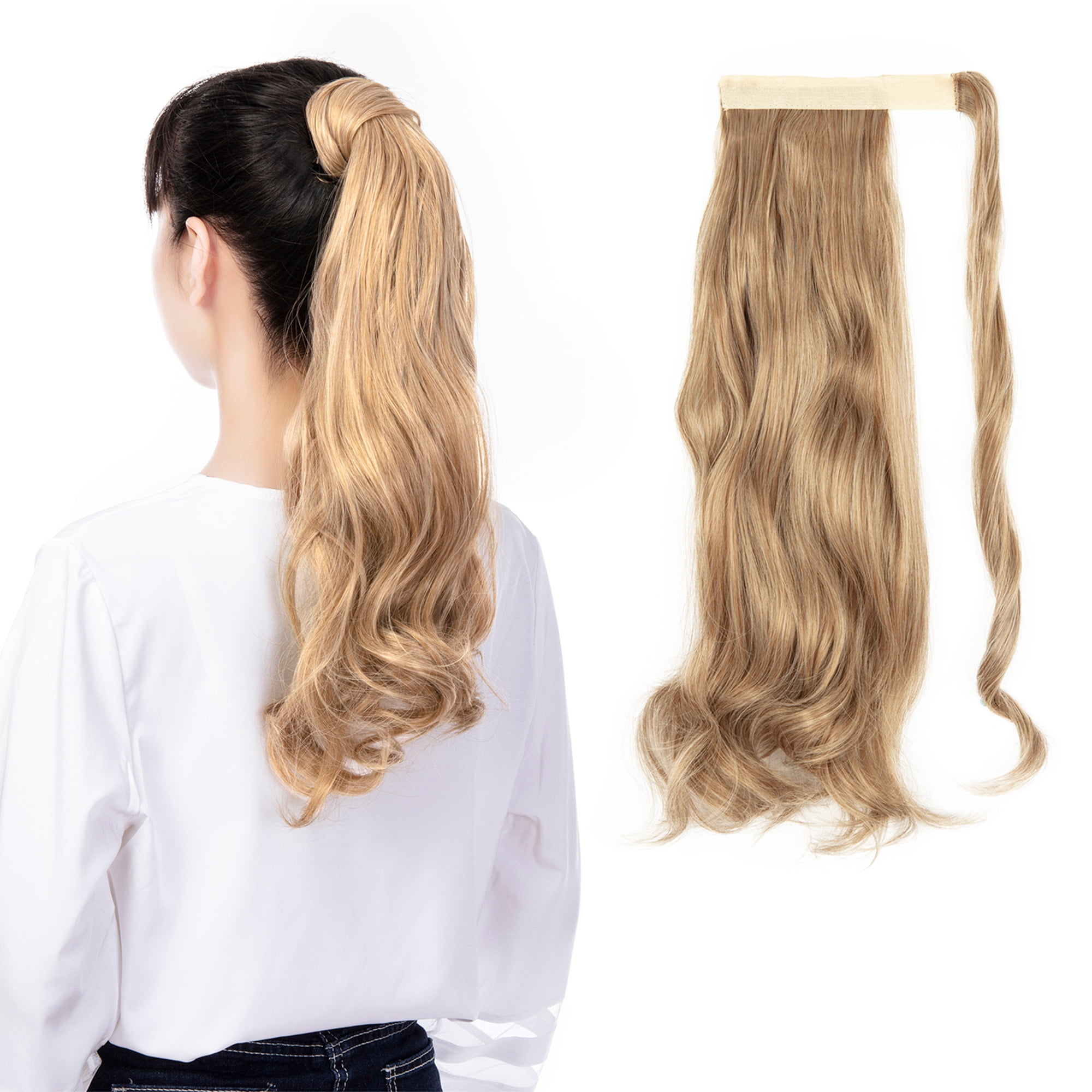SHCKE 24 Inch Straight Ponytail Extension 18 Inch Clip in Curly ...