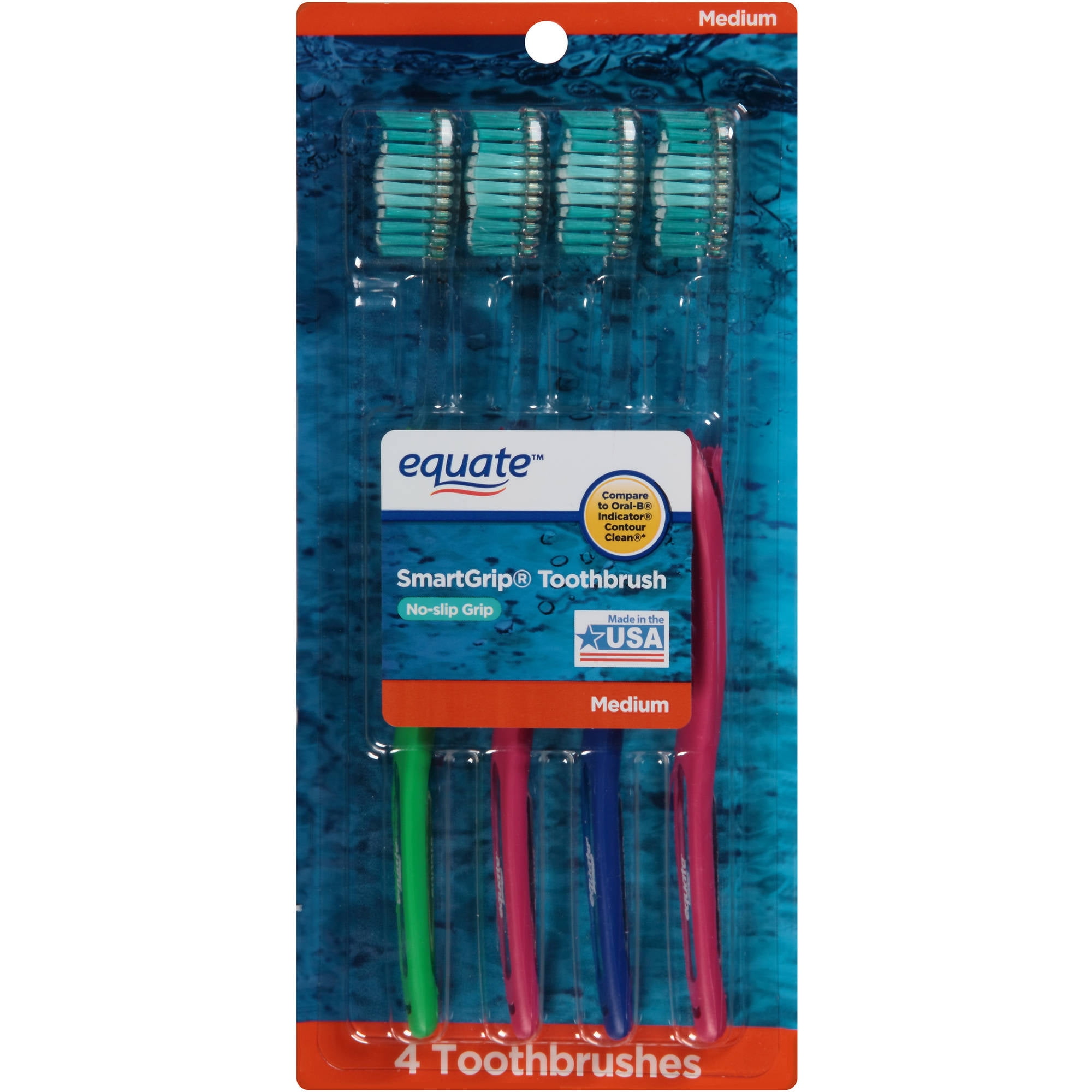 Equate SmartGrip No-Slip Grip Medium Toothbrush, 4 count - Walmart.com