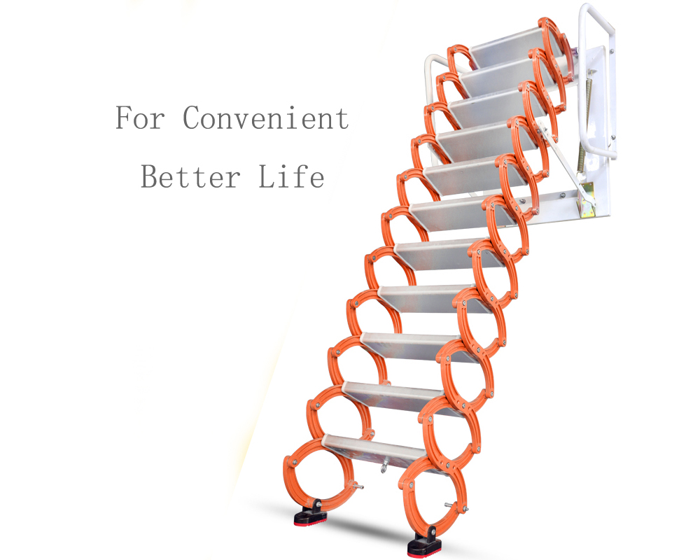 INTSUPERMAI Folding Loft Ladder Stairs Wall Mounted Alloy Orange ...