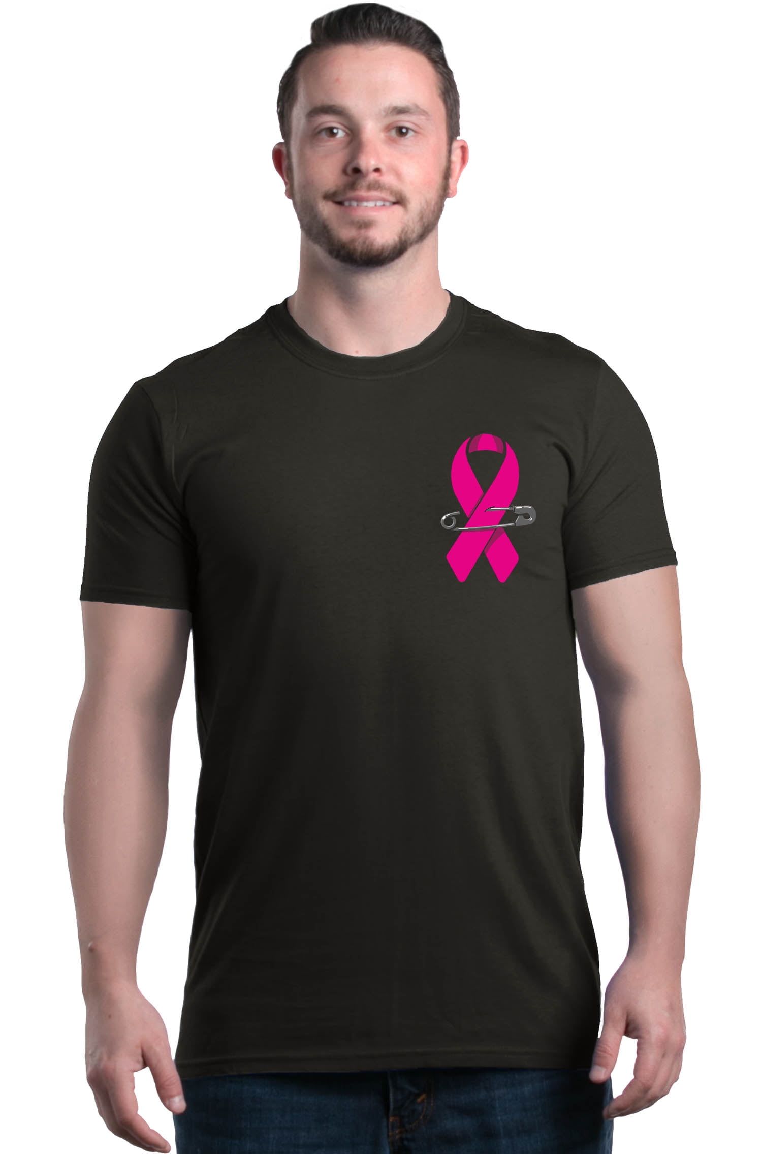 Shop4Ever Men's Pink Breast Cancer Ribbon Pin Breast Cancer Graphic T ...