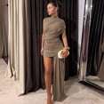 2026 Spring/Summer New Women's Brown Mock Neck Asymmetric Shoulder ...