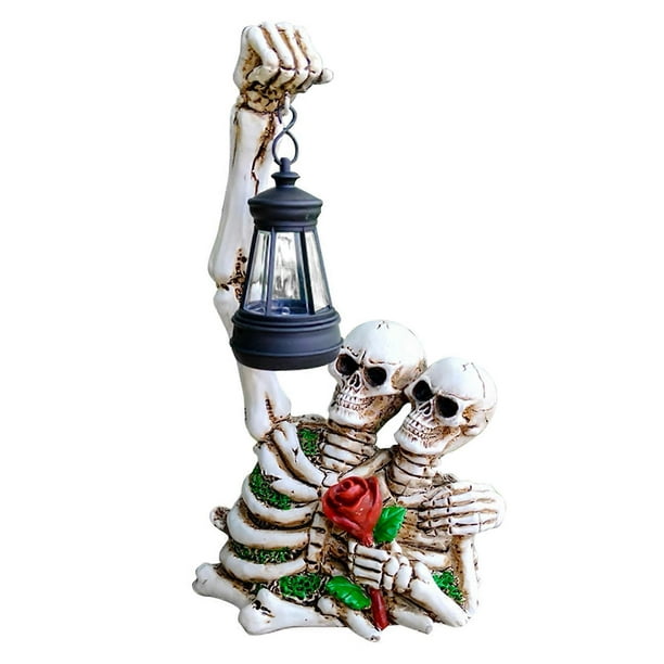 Skull Skeleton Garden Statue with Solar Lantern Resin Vintage Skull ...