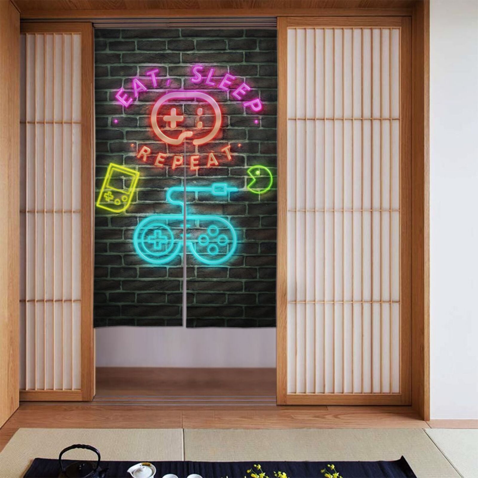 Doorway Drape Split Curtains, Eat Sleep Game Repeat Gamer Console Room ...