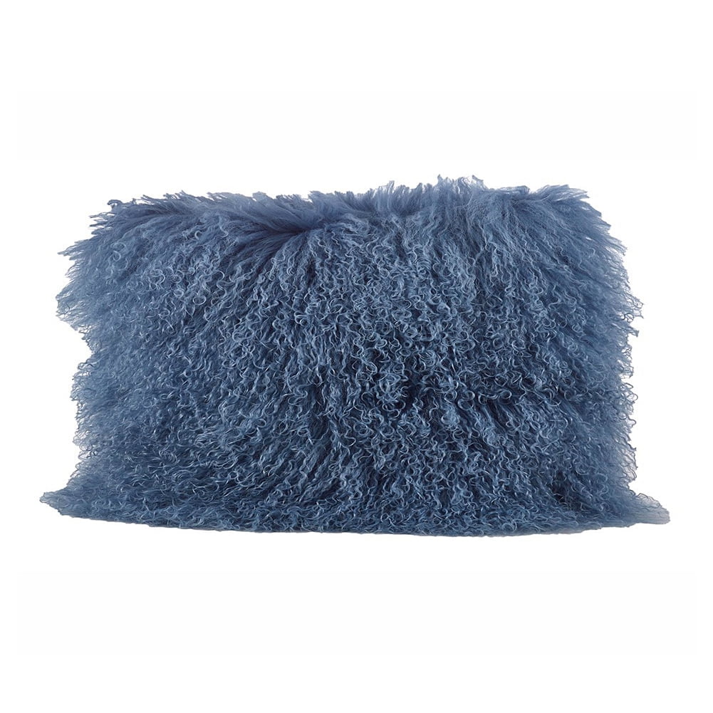 Blue Grey Color Real Mongolian Lamb Fur Pillow, Includes Pillow Filling ...
